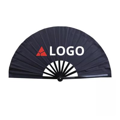 China 33Cm Custom Logo Printing Polyester Satin Big Clack Large  Bamboo Fan Rainbow Gay Pride Fan 34cm Rave Fans for sale