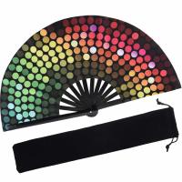 China 33cm Large Custom Printed Folding Loud Clack Bamboo Wooden Hand Held Fan for Rave Festivals Accessories for sale