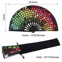 China 33cm Large Custom Printed Folding Loud Clack Bamboo Wooden Hand Held Fan for Rave Festivals Accessories for sale