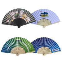 China Custom Colour 8 Inch (21cm) Popular Custom Design Sample Is Free Fabric Bamboo Hand Held Fan for Advertising for sale