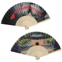 China Custom Colour 8 Inch (21cm) Popular Custom Design Sample Is Free Fabric Bamboo Hand Held Fan for Advertising for sale