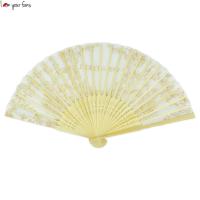 China Wedding Decoration Birthdays Home Gifts Chinese Bamboo Fabric Fan Openwork Personal Hand Held Folding Fans for sale