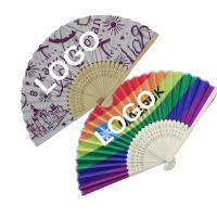 China Custom Promotion 21cm 23cm Bamboo Fanric Paper Wedding Foldable Hand Fans for Promotion and Gift for sale