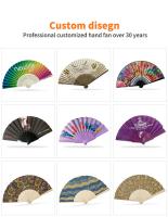 China Cheap Promotional Gifts Custom Printing Logo Bamboo Wedding Folding Fan High Quality Plain Silk Folding Hand Fan Wedding Fan for sale
