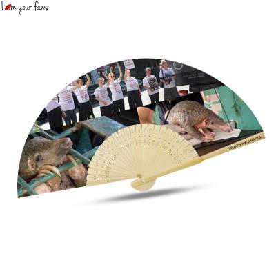 China Personalized 21Cm Bamboo Hand Fan Animal Protection Theme Folding Hand Fan for Cultural Promotion for sale