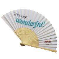 China Custom Printed Bamboo Wooden Advertising Fan Folding Paper Fan Mini Hand Fan for sale