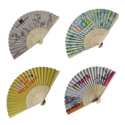 China 21cm Personalized Hand Held Fans Wedding Fan Promotional Custom Printed Bamboo Paper Folding Hand Fan for sale