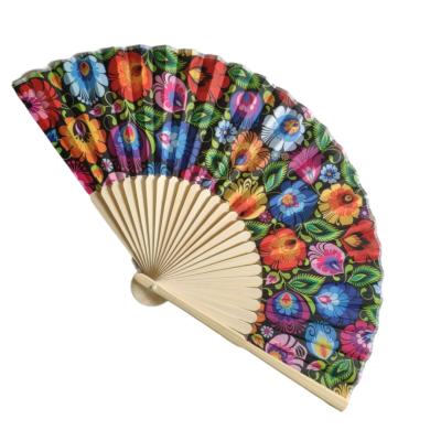 China 21cm Small Silk Fabric/Paper Folding Bamboo Fan on Both Sides for Advertisement Custom DIY Logo Fan Wedding Hand Fan for sale