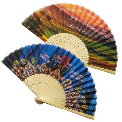 China Custom Silk Folding Hand Fan Wedding Fans Bamboo Folding Fan Promotional for sale