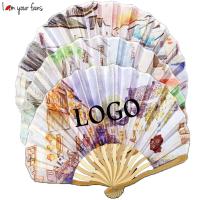 China Customized Hot Sale 21cm fabric Folding Fans Bamboo Folding Fan Wedding Fans for Gift for sale