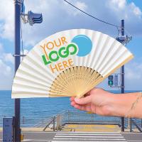 China Custom Bamboo Paper Fabric Factory Price  Printed Fan Silk Folding Hand Fan for sale