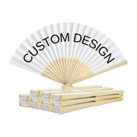 China Custom Brand Promotion Advertising Wedding Invitation Blank White Hand Fan Bamboo Crafts Gifts Folding Fan for sale