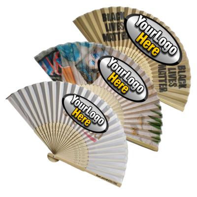 China Wholesale Promote Brand Custom Logo Fabric Bamboo Hand Fan Folding Hand Fan Advertising Hand Held Fan for sale