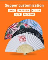 China Wholesale Promote Brand Custom Logo Fabric Bamboo Hand Fan Folding Hand Fan Advertising Hand Held Fan for sale