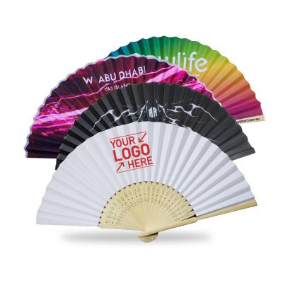 China Wholesale Cheap Hand Fan Custom Printed Bamboo Paper and Fabric Folding Hand Fan Decoration Craft Fan for sale