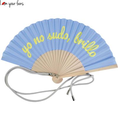 China Customized Logo Print Souvenir Gift Hand Fan Wooden Fan Hand Held With Lanyard for sale