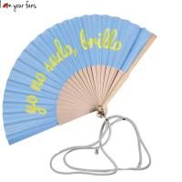 China Customized Logo Print Souvenir Gift Hand Fan Wooden Fan Hand Held With Lanyard for sale