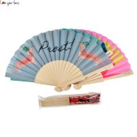 China New Arrival Customized Hand Fan Wood and Fabric Fans Eco-Friendly Wooden Fan for Wedding for sale