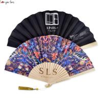 China New Arrival Customized Hand Fan Wood and Fabric Fans Eco-Friendly Wooden Fan for Wedding for sale