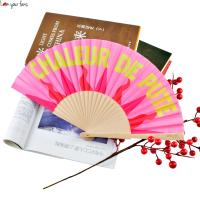 China Custom Logo Printing Decoration Wooden Folding Fan Black Fan Spanish Craft Wooden Hand Fan for sale