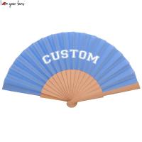 China Personalised Custom Printed Bamboo Wooden Folding Clack Hand Fan Logo for Women Man Festival Parties Rave Accessories for sale