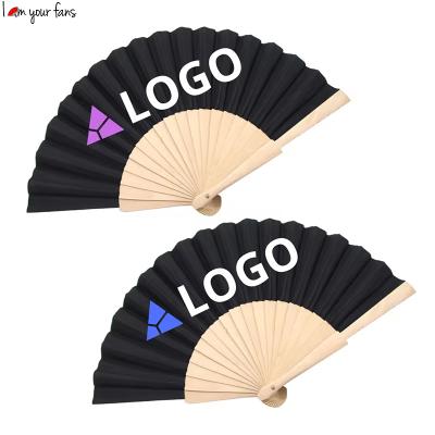 China Customized Wooden Fan Spanish Wedding Wooden Folding Hand Fan Fabrics and Wooden Fan for Wedding for sale