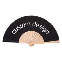 China Customized Wooden Fan Spanish Wedding Wooden Folding Hand Fan Fabrics and Wooden Fan for Wedding for sale