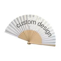 China Customized Wooden Fan Spanish Wedding Wooden Folding Hand Fan Fabrics and Wooden Fan for Wedding for sale