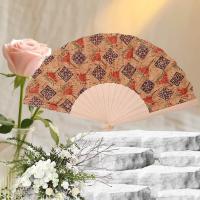 China Personalized Eco-Friendly Cork Folding Fan Wooden Hand Fan for Festive Decorations for sale