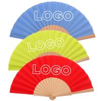 China 23cm Natural Bone Hand Fan Fabric or Paper Wooden Hand Fan Customized Design Folding Fan for sale
