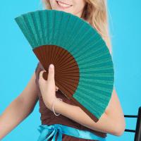 China 23cm Natural Bone Hand Fan Fabric or Paper Wooden Hand Fan Customized Design Folding Fan for sale