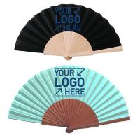 China Factory Custom Fan Natural Wood Bone Hand Fan Wood Fabric Folding Fans for sale