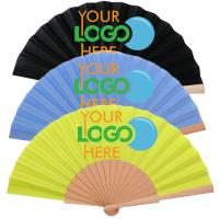 China Factory Custom Fan Natural Wood Bone Hand Fan Wood Fabric Folding Fans for sale
