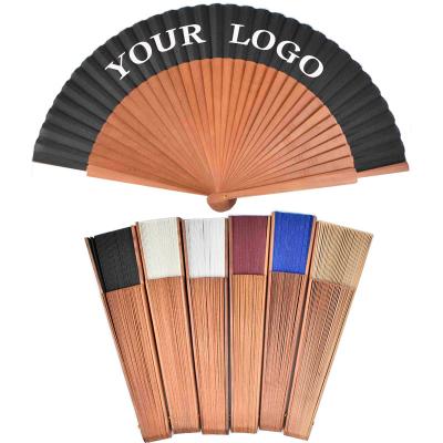 China Promotion 6.5CM Fabric Hand Fan Wood  Folding Fans Custom Fabric Fan for sale