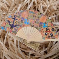 China White Hand Held Fan Wood Fabric Folding Fans Engraved Logo on Handle Wooden Wedding Solid Color Wooden Fan for sale