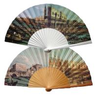 China White Hand Held Fan Wood Fabric Folding Fans Engraved Logo on Handle Wooden Wedding Solid Color Wooden Fan for sale
