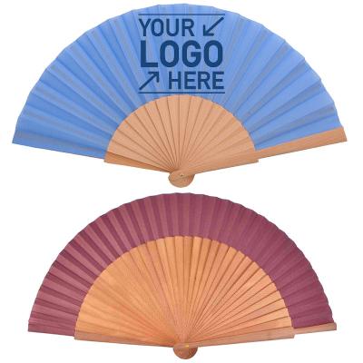 China Wood Promotional Fan Handle Wood Wedding Favor Gifts Love Folk Art Fan Box Wood Customized Logo Color for sale