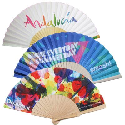 China Sapin Wholesale Custom Printed Logo Folding Wood Hand Fan High Quality  Gift Wooden Fan for sale