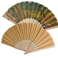 China Sapin Wholesale Custom Printed Logo Folding Wood Hand Fan High Quality  Gift Wooden Fan for sale