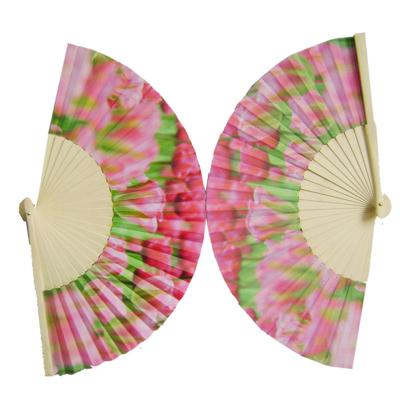 China Free Design Printing Promotional Polyester Cotton Wood Fans Spanish Handheld Fan Customize for sale