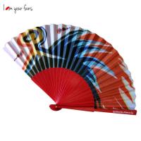 China Free Design Printing Promotional Polyester Cotton Wood Fans Spanish Handheld Fan Customize for sale