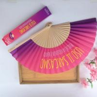 China 23cm Stock  Wooden Polyester Contton Wood Handle Folding Fan for Spain Market Promotion for sale