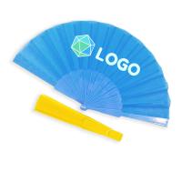 China Promotional Fan Spanish Handle Plastic Wedding Favor Gifts PE Love Folk Art Mini Fan Box Plastic Customized Logo Color for sale