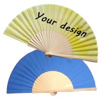 China 2024 Custom Printed Abanico Amarillo Wood Foldable Fan Nature Wooden Art Craft Painted Hand Fan for Women Wedding Juish for sale