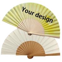 China 2024 Custom Printed Abanico Amarillo Wood Foldable Fan Nature Wooden Art Craft Painted Hand Fan for Women Wedding Juish for sale