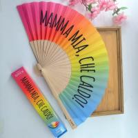 China 23cm Customized  Wooden Polyester Contton Wood Handle Folding Fan for EU Market Promotion for sale
