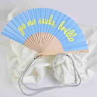 China Custom Folding Fan Personalized Wooden Fan Spanish Cork Hand Fan With Hanging Rope for sale