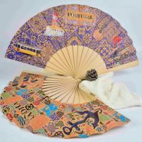 China Factory Price Portable Cork Fabric Folding Fan Hand Craft Fan Spanish Wooden Fan for sale