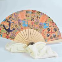 China Factory Price Portable Cork Fabric Folding Fan Hand Craft Fan Spanish Wooden Fan for sale