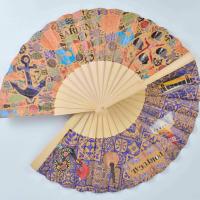 China New Arrival Custom Printed Spanish Folding Hand Fan Cork Wooden Fan Hand Held Fan for sale